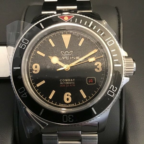 New Glycine Combat Sub Vintage GL0261 Automatic Swiss Made Watch Black ...