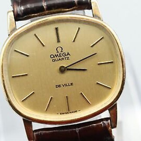 *Exc+5* Vintage OMEGA De Ville Cal.1350 Quartz Gold Dial Oval Mens ...
