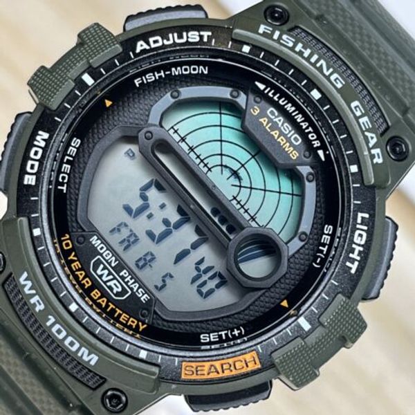 Casio Men's Watch WS-1200H 3485 100 Meter WR Fishing Gear 3 Alarms RUNS ...