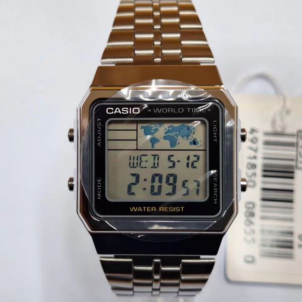 CASIO Vintage A500WA-1 SILVER TONE WORLD MAP ADJUSTABLE BAND Watch ...