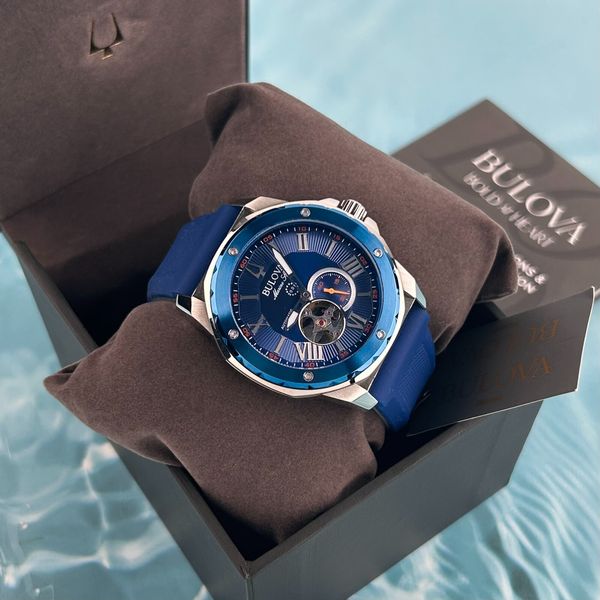 Bulova Marine Star Blue Dial Blue Rubber Strap 98A303 Men's Automatic ...