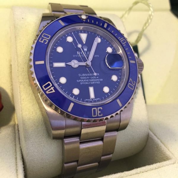Rolex White Gold Submariner, blue dial | WatchCharts Marketplace