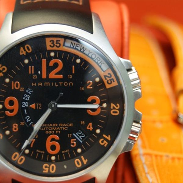 FS Hamilton GMT Air Race Watch with 2 Bonus Orange Hamilton Straps ...