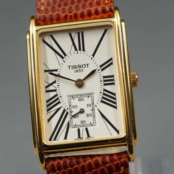 Near MINT Tissot A282K 23mm Quartz Small Second White Roman Dial Tank ...