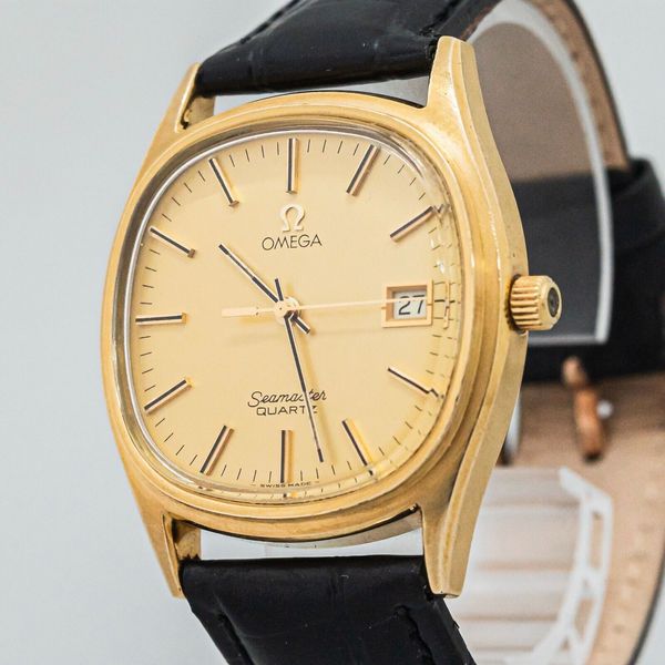 **Exc+5** Vintage OMEGA Seamaster Cal.1342 Quartz Gold Dial Date 35mm ...