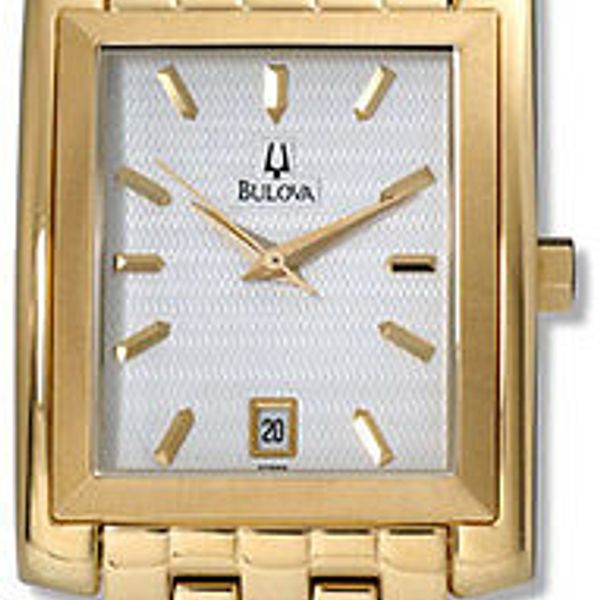 AUTHENTIC BRAND-NEW BULOVA WHITE PATTERN DIAL DATE GOLD-TONE MEN'S ...