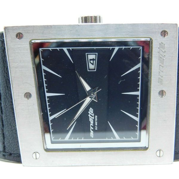 Arnette AR02701 All Stainless Steel Genuine Leather Quartz Analog Men's ...