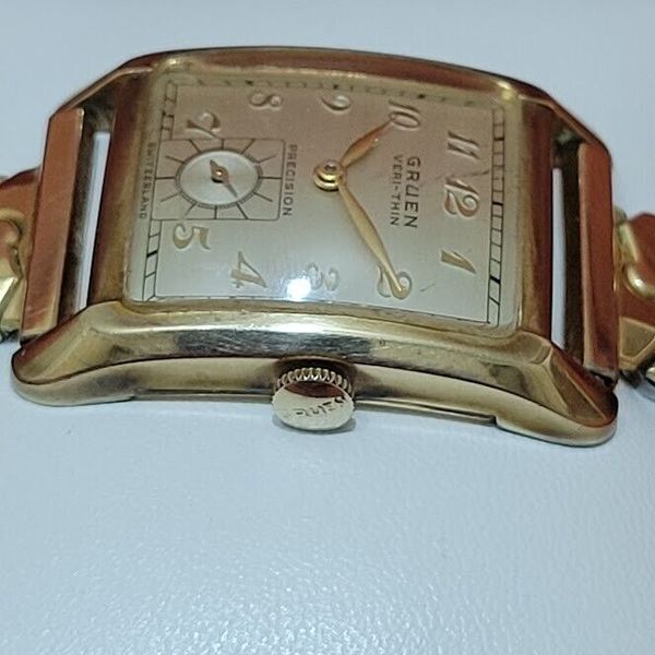 VINTAGE GRUEN VERY THIN PRECISION 10K GOLD FILLED RETIREMENT USCG WATCH ...
