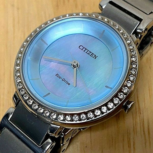 Citizen Eco-Drive E031 Lady Silver Rhinestone Solar Analog Quartz Watch ...