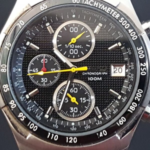 4: 2018 Seiko 5 V657-0A10 Chronograph 100m Quartz Wristwatch Black Dial ...