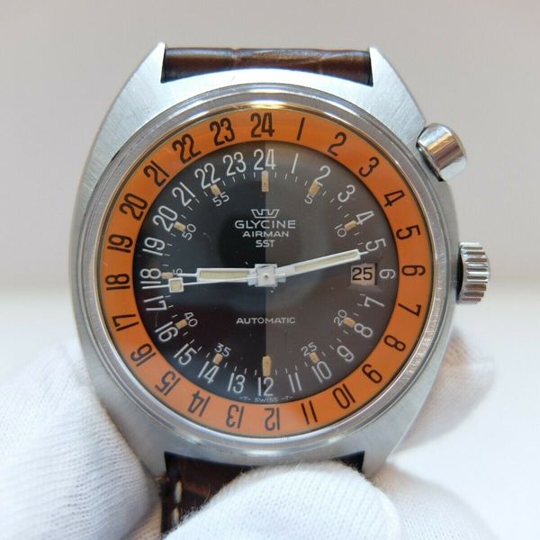 VINTAGE GLYCINE AIRMAN SST PUMPKIN MILITARY 24 HOUR DIAL WATCH (WATCH ...