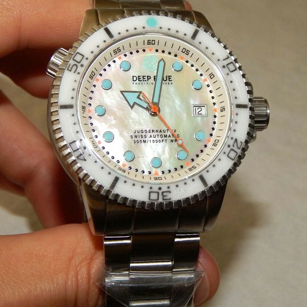 DEEP BLUE Juggernaut IV Automatic 44mm MOP Dial Stainless 300M Diver ...