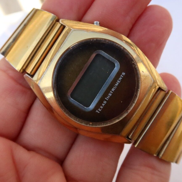 RARE Vintage Men's Texas Instruments TI Digital Watch Wristwatch Gold ...