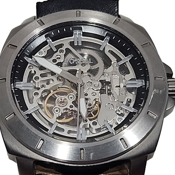 Fossil Skeleton Watch BQ2425 Mens Genuine Leather Stainless Steel ...