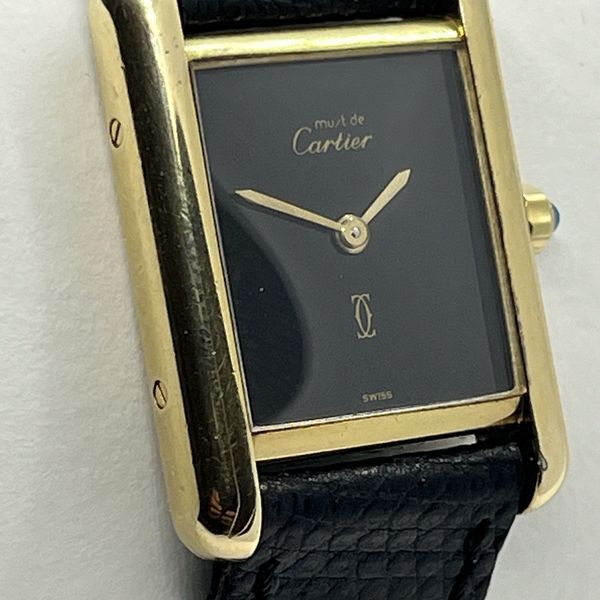 Must de Cartier Tank Black Quartz Swiss Ladies Watch Gold Vermeil ...