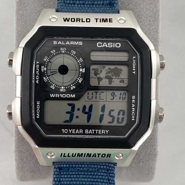 Casio 3299 World Time Digital Watch Dial Aluminator Blue Travel Watch ...