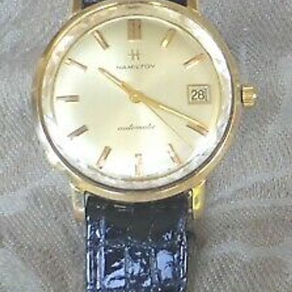 HAMILTON AUTOMATIC FACETED CRYSTAL GOLD FL WATCH 21J CAL 64A SWISS ...