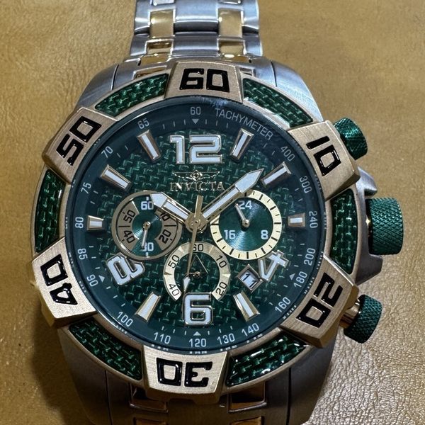 Invicta 25857 Men's Pro Diver Silve-Tone Chronograph Green Bezel Round ...