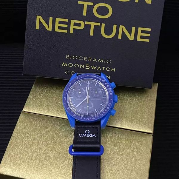 Swatch x Omega Bioceramic Moonswatch Mission To Neptune Blue Gold Watch ...