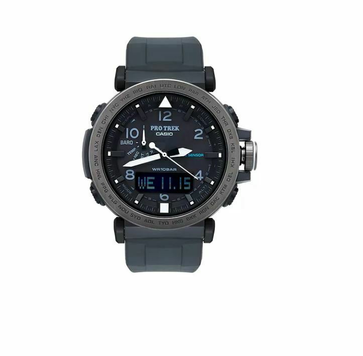 Casio Protrek Triple Sensor Solar Silicon Band Grey Ion Plated Watch ...