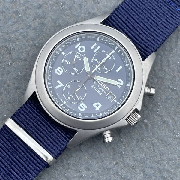 Rare 2004 January SEIKO navy BLUE MILITARY style chronograph 7T62-0AH0 ...