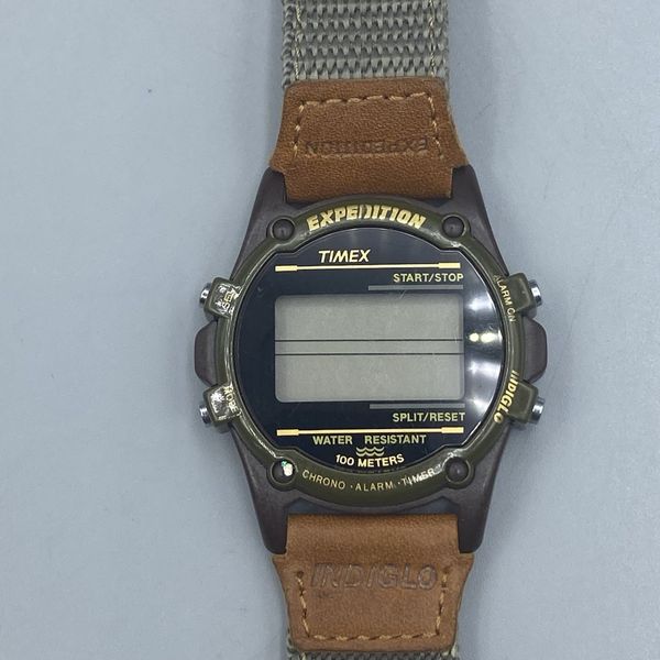 Vintage Timex Expedition Digital Watch Menâ s Indiglo Leather Band | WatchCharts Marketplace