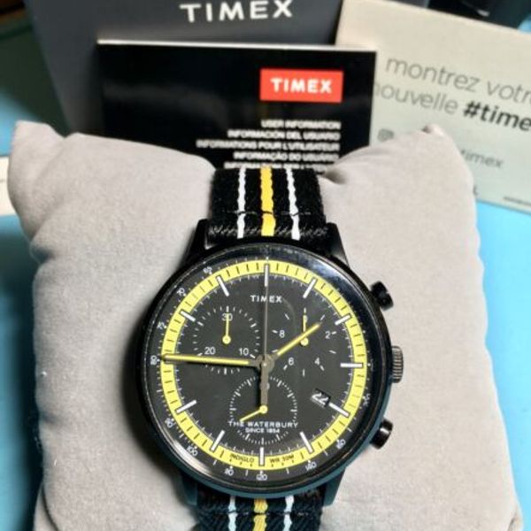 TIMEX WATERBURY CHRONOGRAPH STAINLESS STEEL 40MM BLACK YELLOW DIAL 2 QR ...