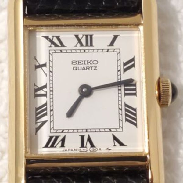 Vintage Seiko Women's Tank Gold Plated Watch Black Roman Numerals White Dial | WatchCharts ...