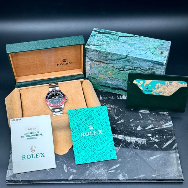 Rolex GMT-Master II Pepsi 16710 40mm 1995 Complete Set Blue Red Tritium ...