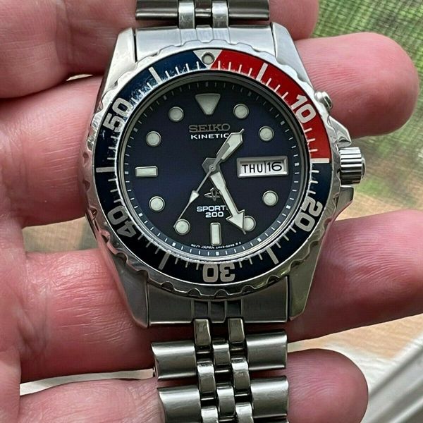 Rare Men’s Seiko Diver Sports 200 5M43-0A49 SS Pepsi Kinetic Auto ...