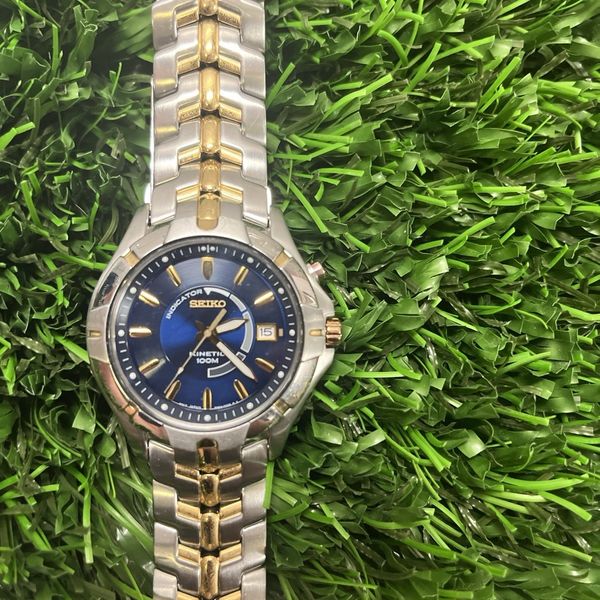 Seiko Kinetic Indicator 100M Wrist Watch. 2-Tone, Stainless Steel, Blue ...