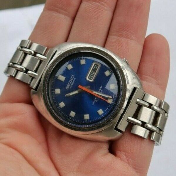 Vintage Men's Seiko Automatic Blue Watch Wristwatch 17 Jewels Day Date ...