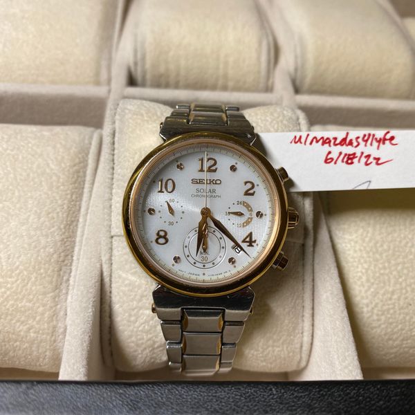 [wts] Seiko Ssc862 Womens 36mm Analog Chrono Solar Stainless Steel Two