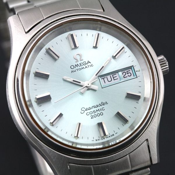 SERVICED OMEGA SEAMASTER COSMIC 2000 MEN'S AUTOMATIC DAY/DATE ICE BLUE ...