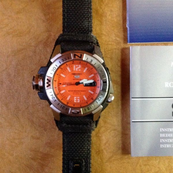 Seiko 5 Sports Map meter Automatic 7S36-02K0 Day/Date Men's Watch *RARE ...