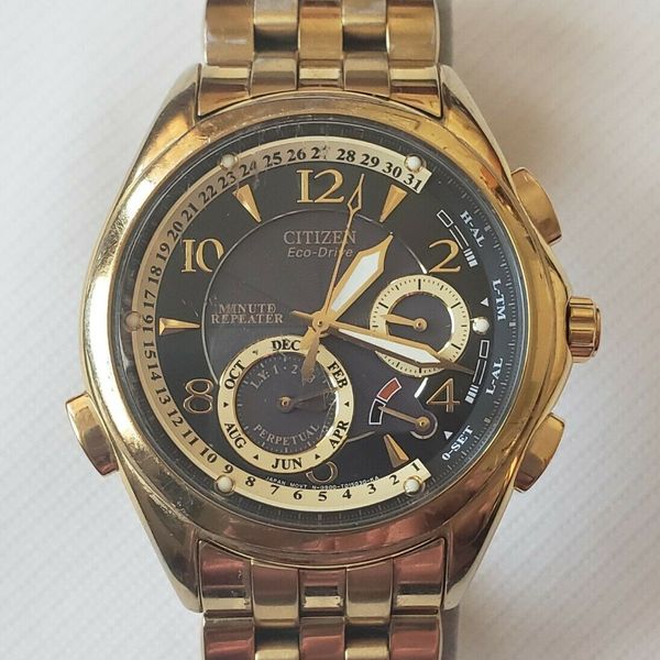 Citizen Eco-Drive Minute Repeater G900-T009387 Gold Tone For Repair Or ...