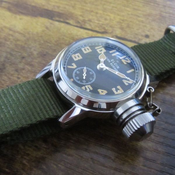 WW2 ELGIN USN BUSHIPS MILITARY WATCH with NEW CANTEEN CASE ...