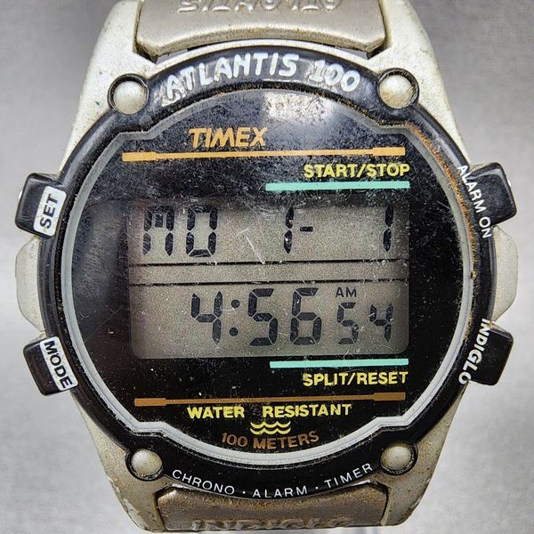 Timex Atlantis 100 Watch Men 40mm Digital Silver Black Tone Round New ...