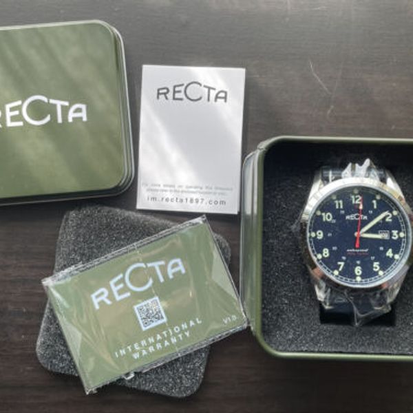 RECTA Cavalier RT-3001-02 Deep Blue Dial 45mm Quartz Leather Strap Men ...
