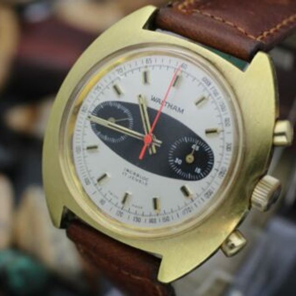 Vintage WALTHAM "SurfBoard" Chronograph Valjoux 7733 Gold Plaque Men's ...