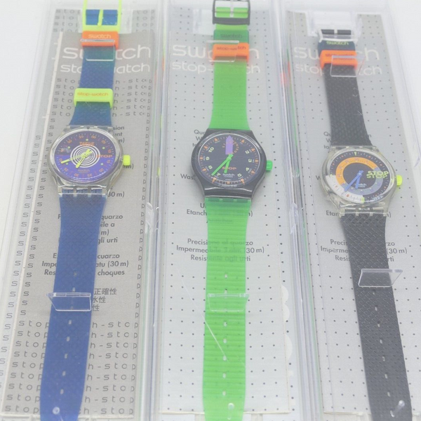 Lot of 3 Swatch Stop-Watch Plastic Band Watches - All Unworn | WatchCharts