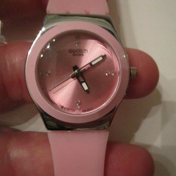 PINK SWATCH QUARTZ WATCH -IRONY DIAPHANE PINK BAND & PINK BEZEL & FACE ...