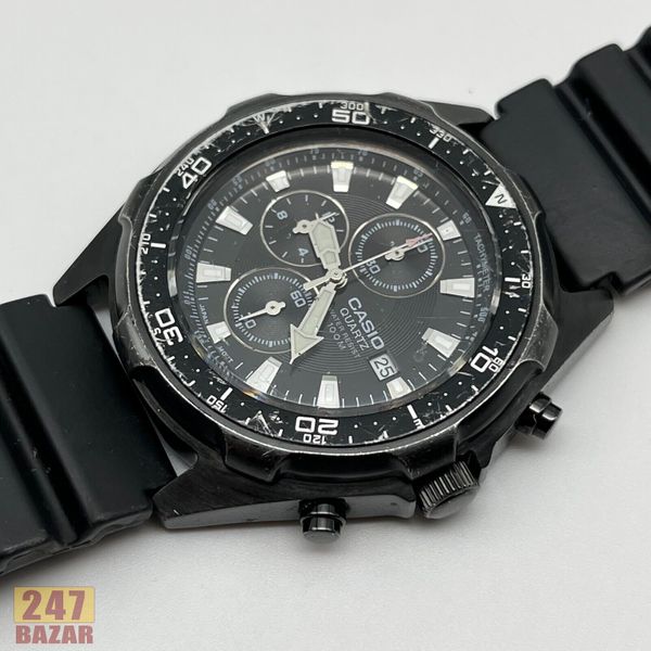 Casio All Black PVD Case Chronograph Date Quartz Men's Watch Works ...