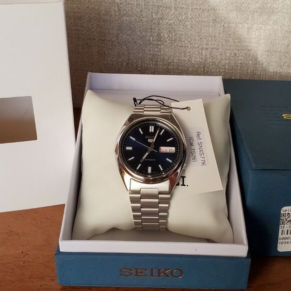 Seiko 5 SNXS77 Automatic Day-Date Blue Dial Stainless Steel Men's Watch ...
