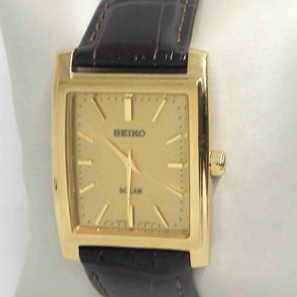 SEIKO SOLAR QUARTZ CHAMPAGNE DIAL BROWN LEATHER MEN'S WATCH SUP896 ...