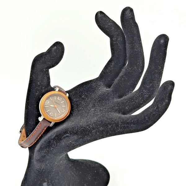 Fossil Heather Watch Women | Silver Gold Tone Round Gray Face Leather ...