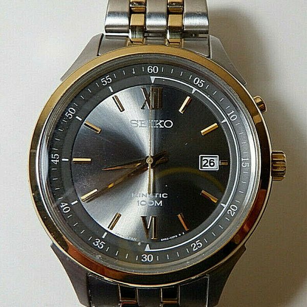 Vintage Seiko Mens Quarts Wristwatch, Kinetic,100M, Stainless Steel ...