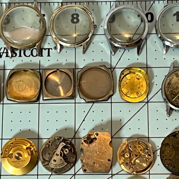 Vintage Watchmakers Lot, Parts Movements Watches. Elgin Nicolet Timex ...
