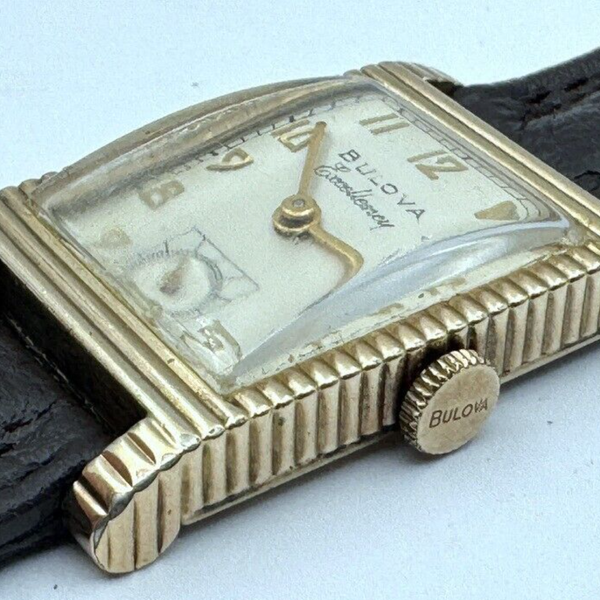 1953 BULOVA EXCELLENCY TANK Original Dial Gold Filled Manual Wind Fancy ...