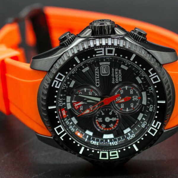 Citizen Promaster Depth Meter Chronograph Orange Band Mens Watch BJ2118 ...